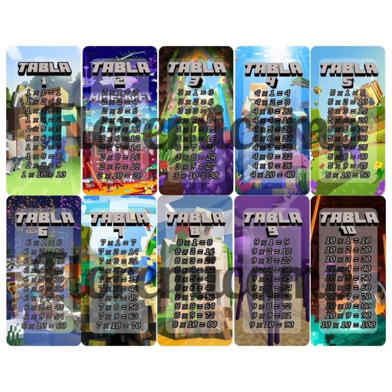 Tablas de multiplicar con diseño de Minecraft para imprimir